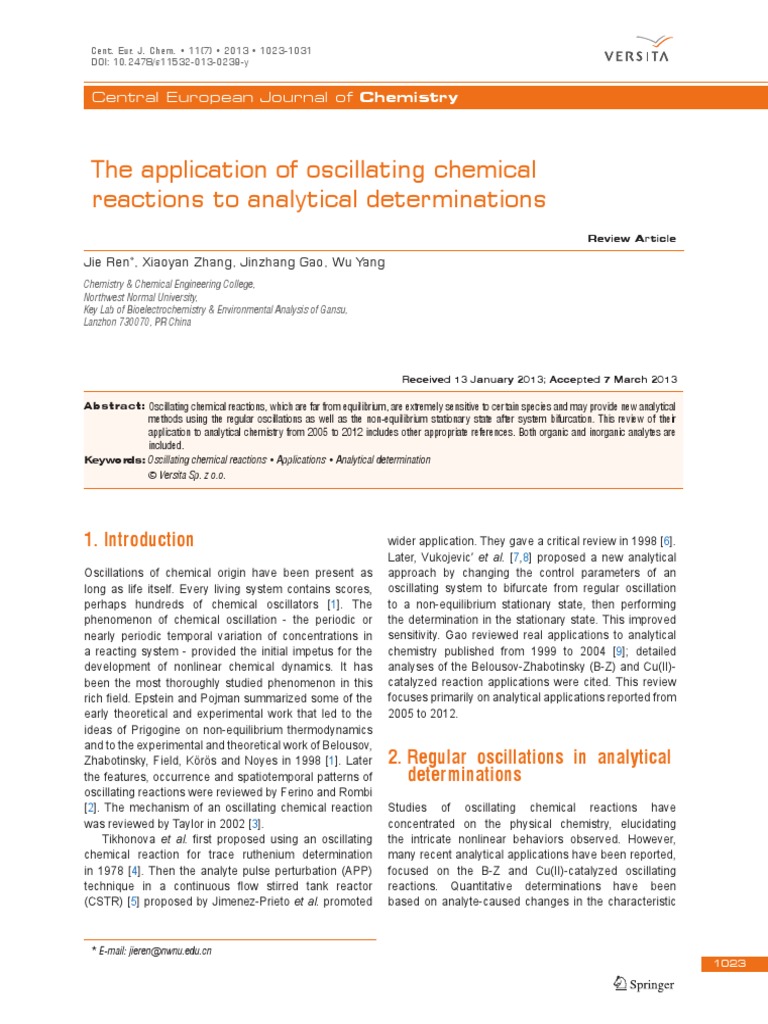 Applications of Chemical Oscillations in Analysis | PDF | Non ...