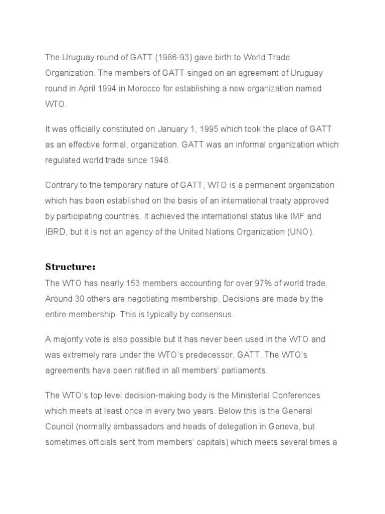 WTO Functions and Structure-1 | PDF | World Trade Organization ...