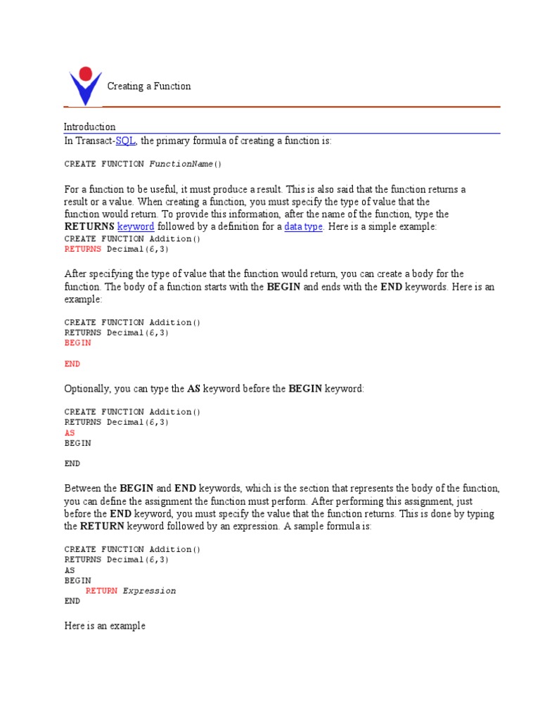 Creating A Function Pdf Parameter Computer Programming Subroutine