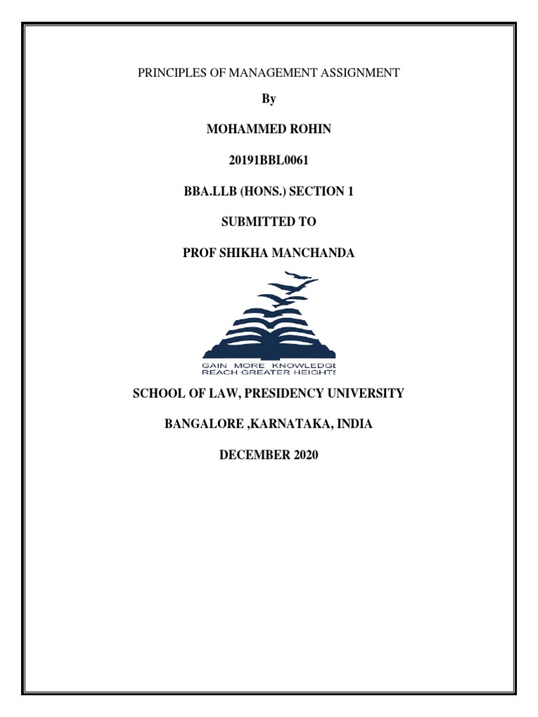 Principles of Management Assignment by 20191bbl0061 Mohammed Rohin ...