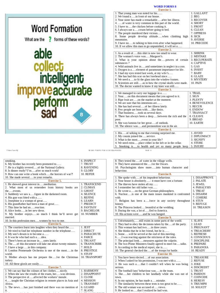 (123doc) - Word-Forms-Part-8-Exercises-With-Keys | PDF