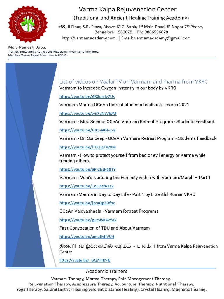 Varmam Therapy Video Resources | PDF | Clinical Medicine | Medicine