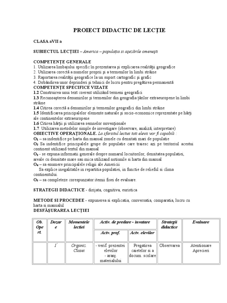 Proiect Didactic de Lecţie | PDF