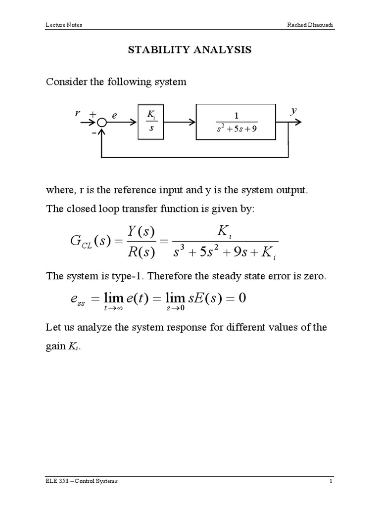 Control Systems Stability Analysis | PDF | Control Theory | Cybernetics