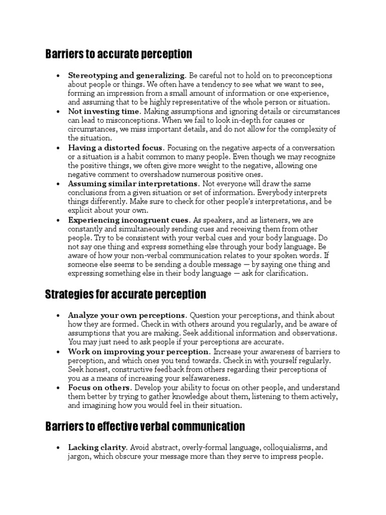 Barriers To Accurate Perception | PDF | Body Language | Communication
