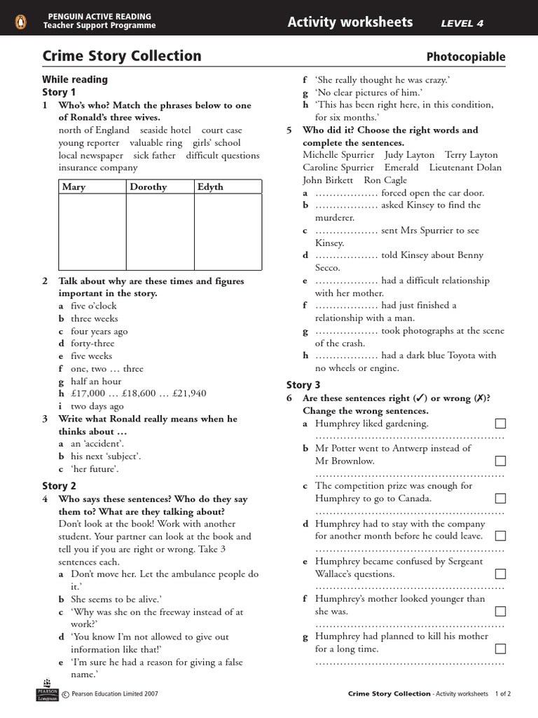 Crime Story Collection: Activity Worksheets | PDF