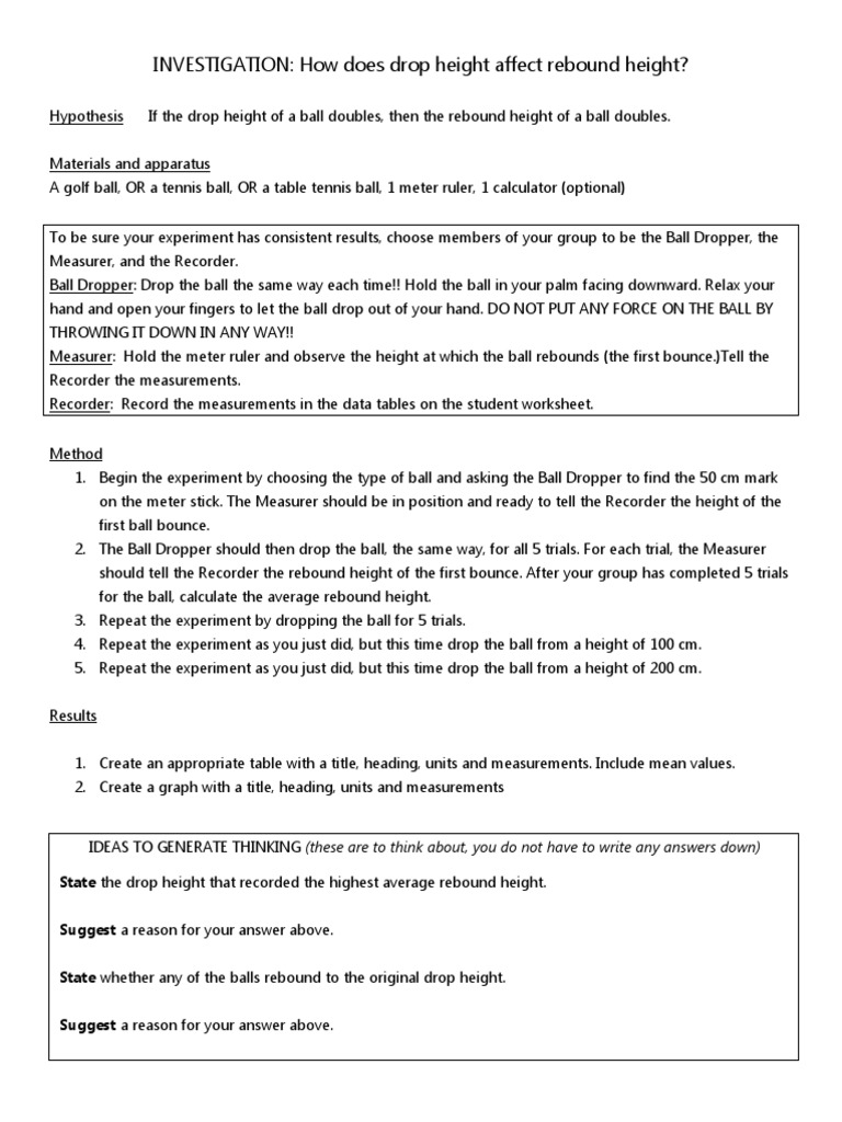 INVESTIGATION: How Does Drop Height Affect Rebound Height? | PDF ...