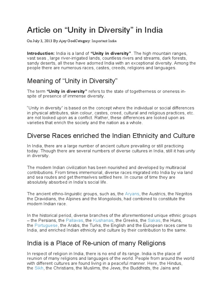 Unity in Diversity | PDF | Multiculturalism | Jainism
