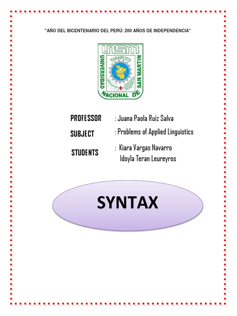 SYNTAX - Linguistic | PDF | Clause | Sentence (Linguistics)