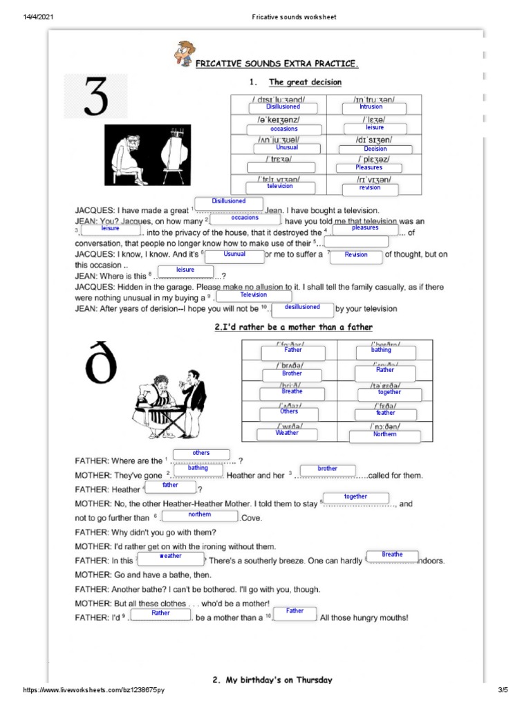 Fricative and Africative Sounds Worksheet | PDF