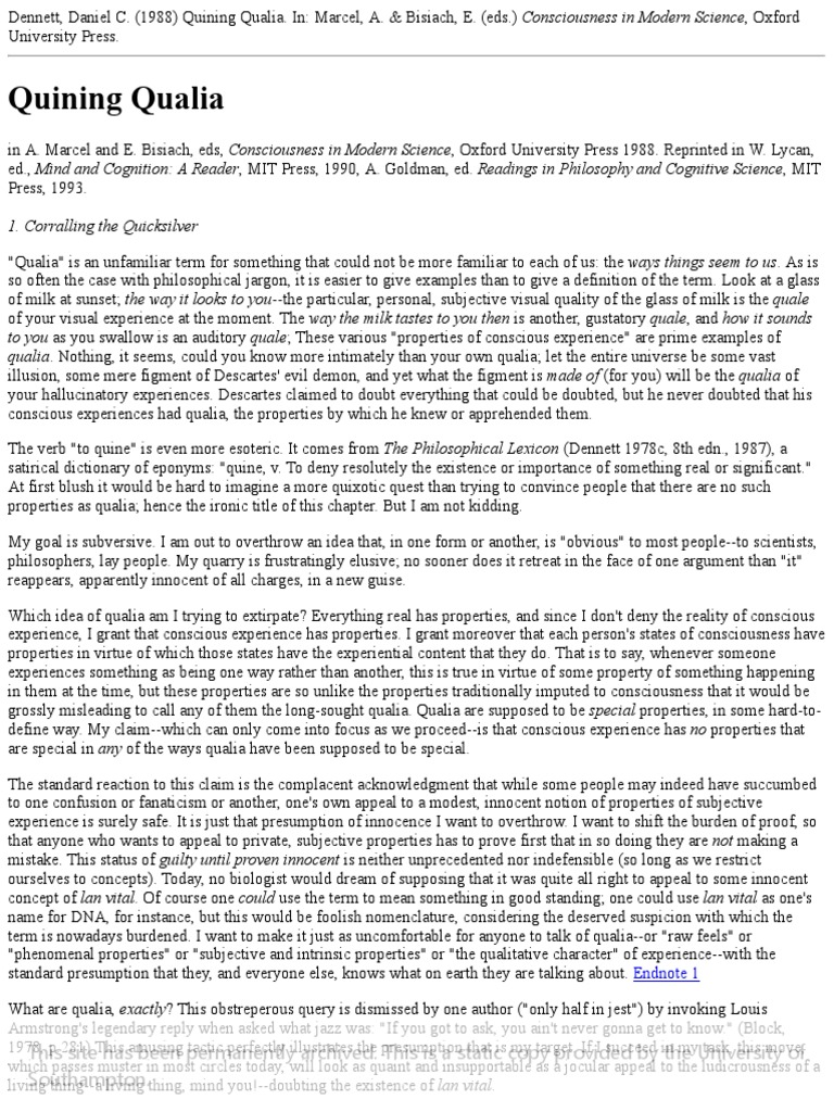 Quining Qualia | Download Free PDF | Qualia | Consciousness