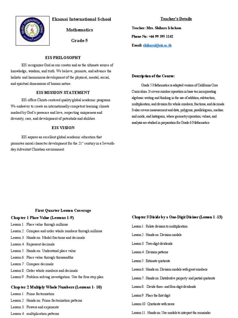 Math Grade 5 Outline Book | PDF | Decimal | Multiplication