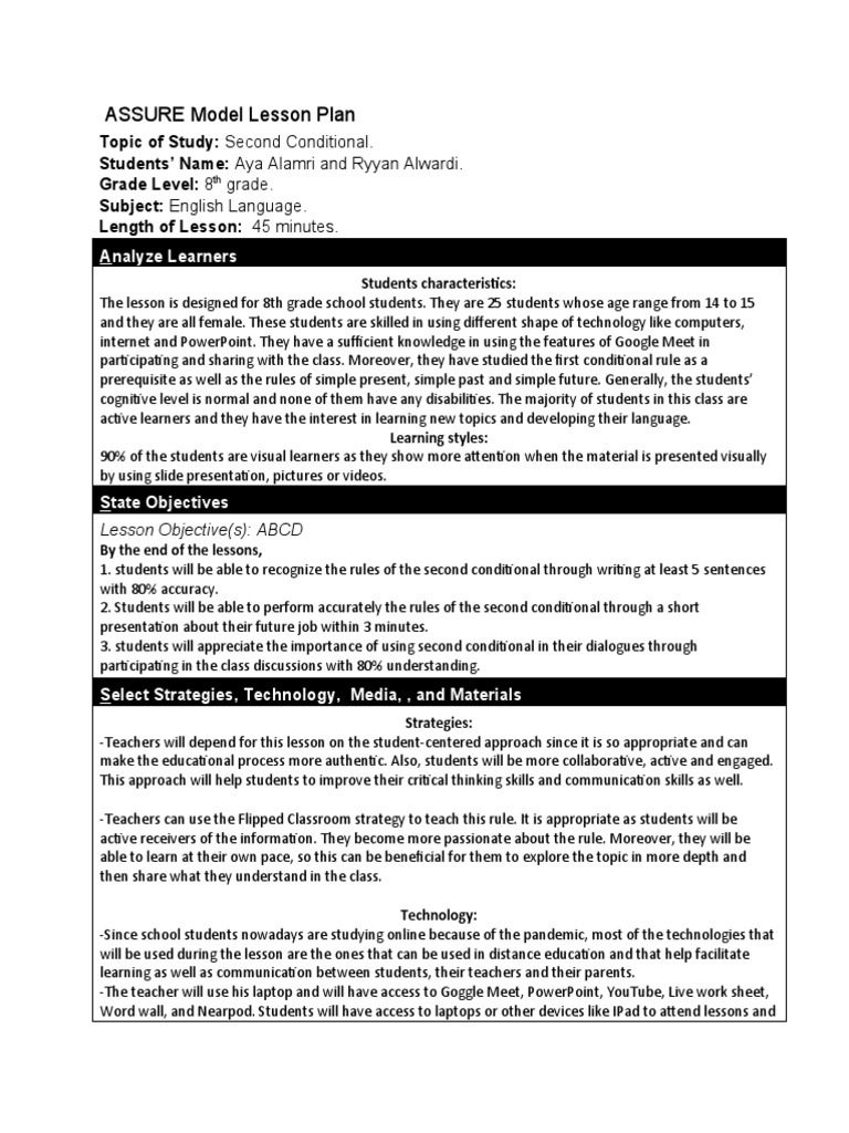ASSURE Model Lesson Plan | PDF | Microsoft Power Point | Worksheet
