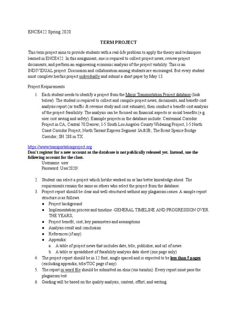 422 Term Project Spring 2020 Fully Completed | PDF | Road Transport ...