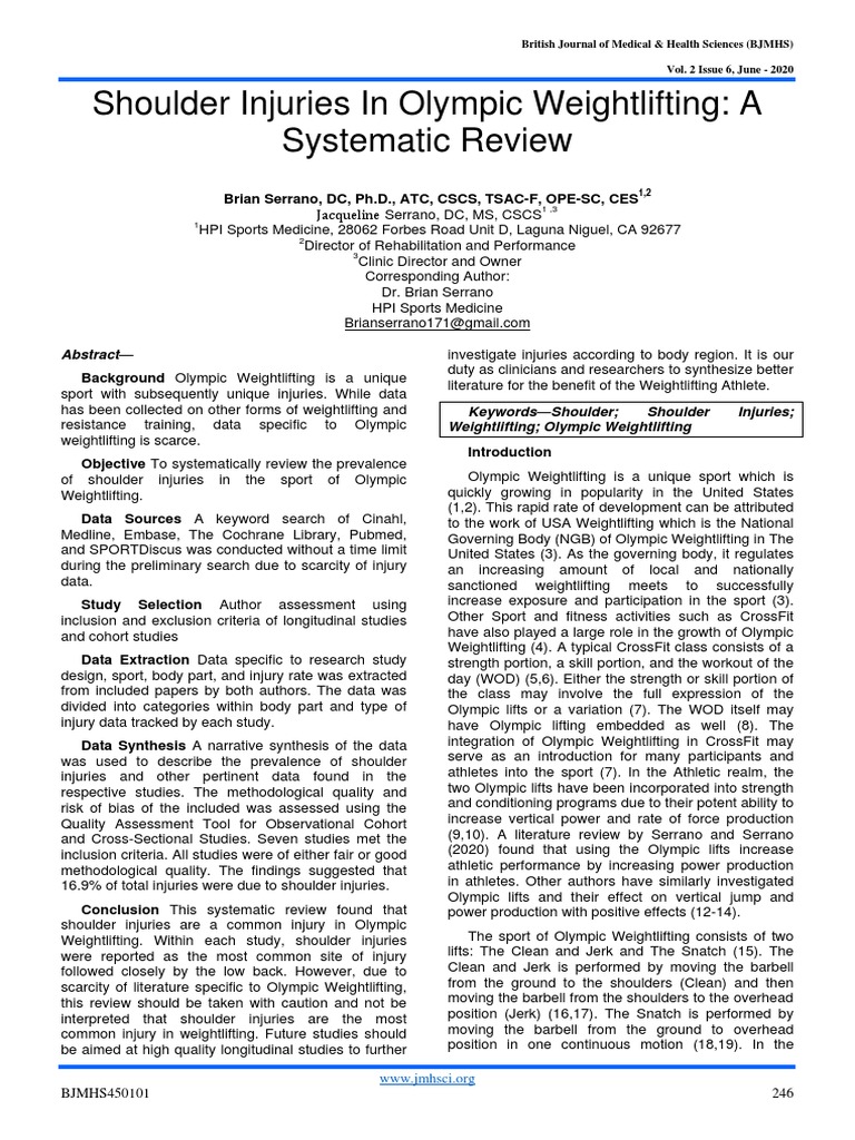 Shoulder Injuries in Olympic Weightlifting | PDF | Weightlifting | Science