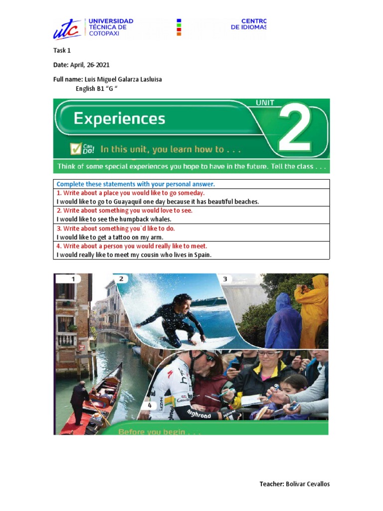 Unit 2 Task 1 Experiences | PDF