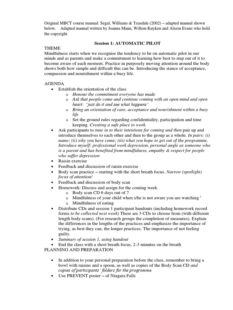 MBCT P Manual | PDF | Mindfulness | Meditation