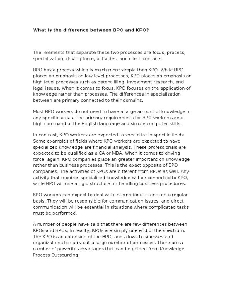 What Is The Difference Between BPO and KPO? | PDF | Business Process ...