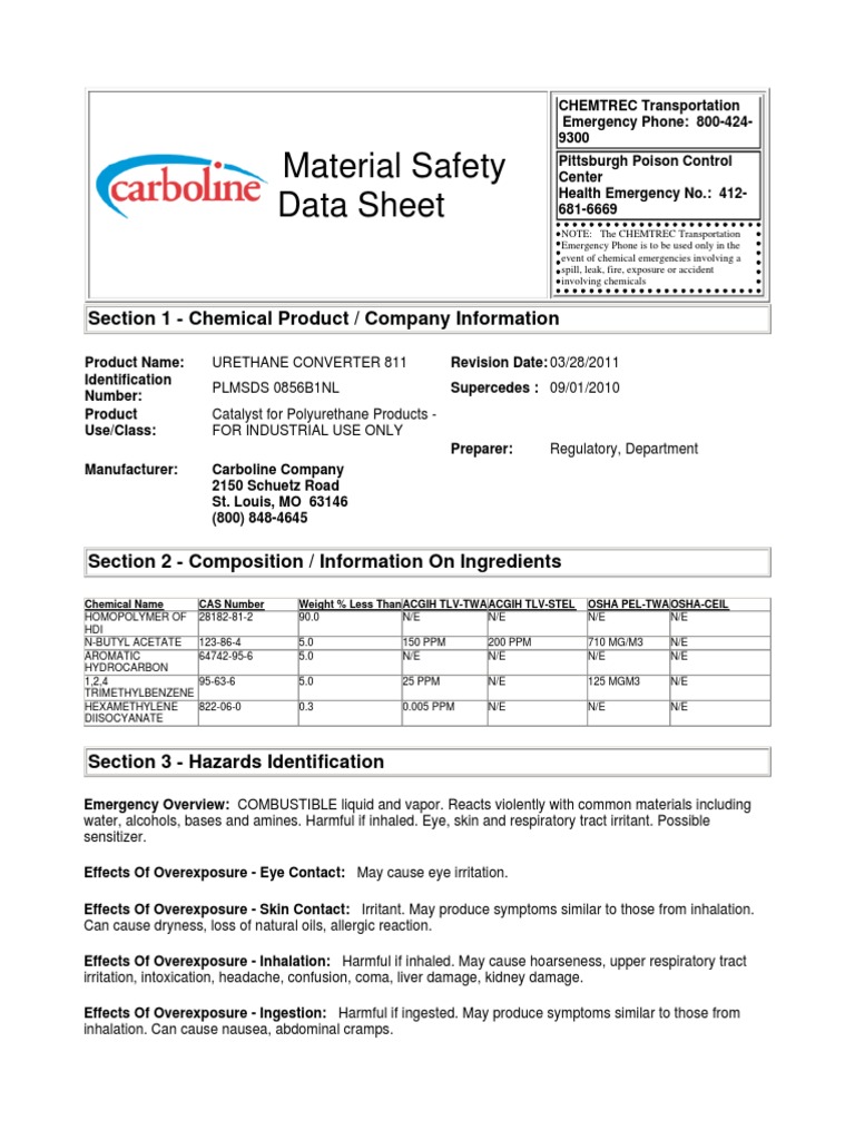 Carbothane 134 HG - Urethane Converter 811 MSDS Part B | PDF ...