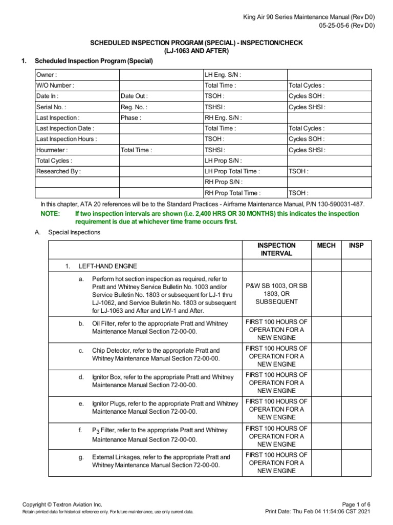Scheduled Inspection Program (Special) - Inspection/Check (LJ-1063 AND ...