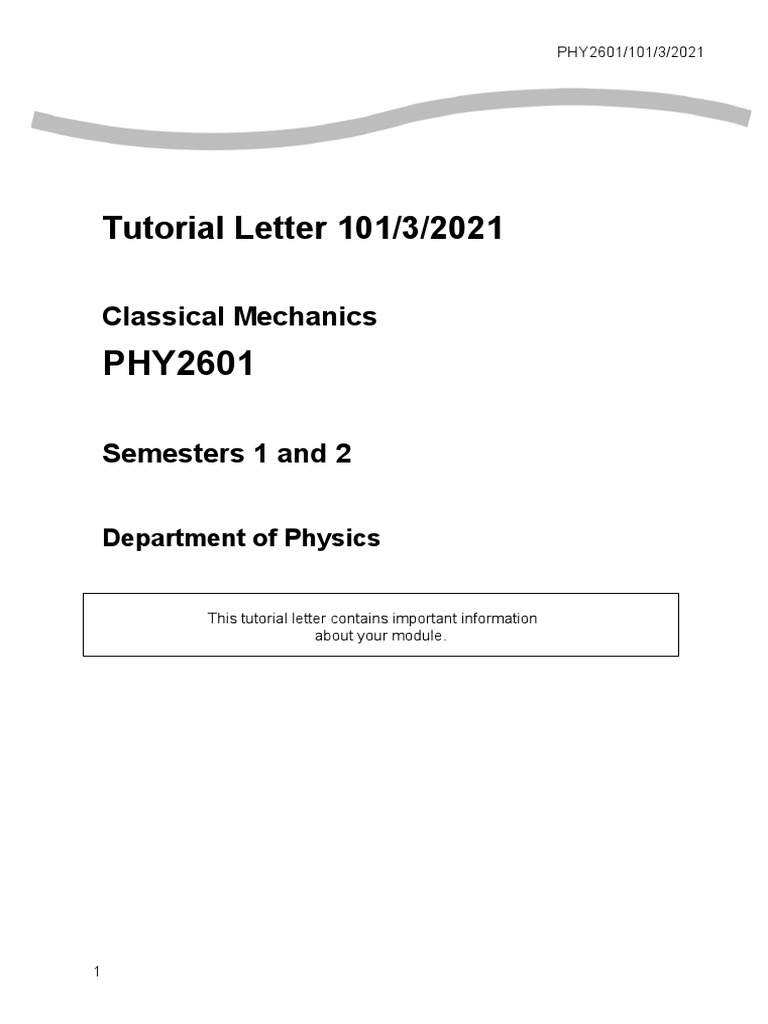 Tutorial Letter 101/3/2021: Classical Mechanics | PDF | Equations Of ...