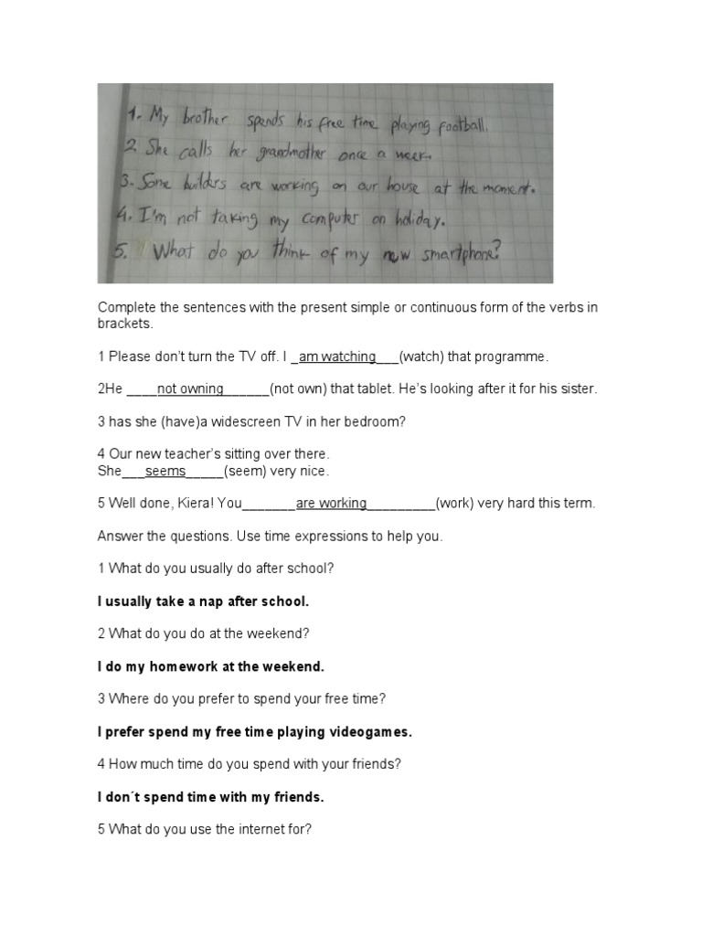 Complete The Sentences With The Present Simple or Continuous Form of ...