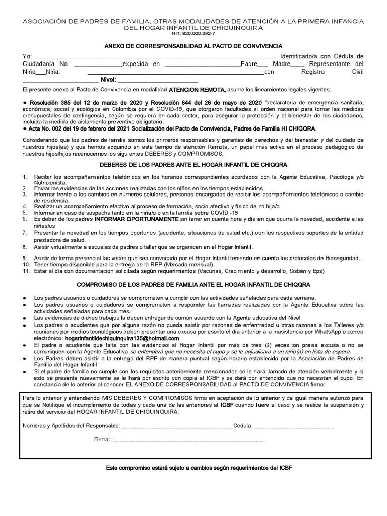 Anexo Pacto de Convivencia Acta de Corresponsabilidad | PDF | Bienestar ... Anexo Pacto de Convivencia Acta de Corresponsabilidad | PDF | Bienestar ...