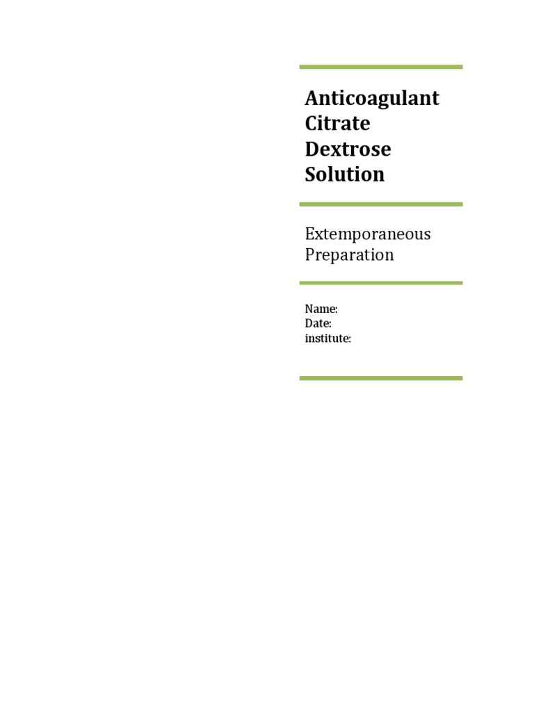 Anticoagulant Citrate Dextrose Solution | PDF | Dose (Biochemistry ...