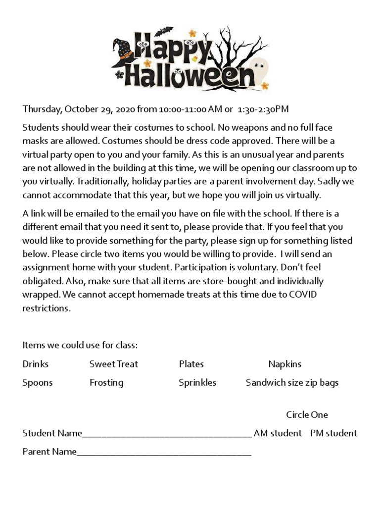 Halloween Parent Letter | PDF