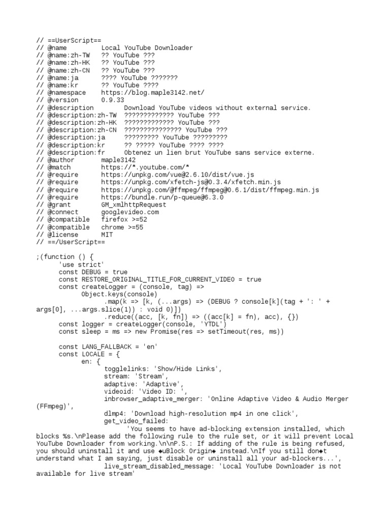 Local YouTube Downloader Script | PDF | Streaming Media | World Wide Web
