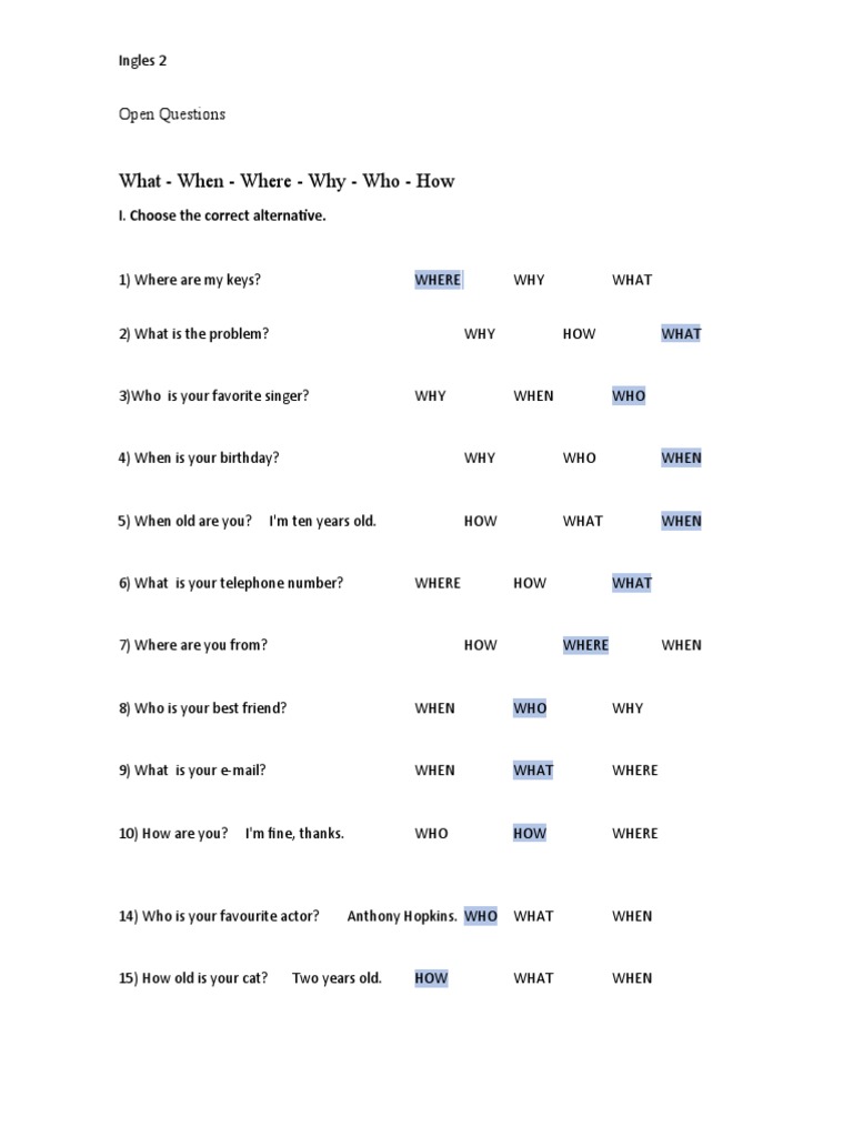 What - When - Where - Why - Who - How: Open Questions | PDF