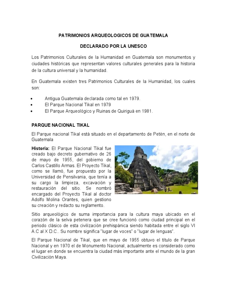 Patrimonios Culturales de Guatemala | PDF | Civilización maya | Patrimonio de la Humanidad