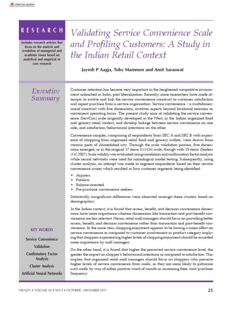 Validating Service Convenience Scale and Profiling Customers: A Study in The Indian Retail ...