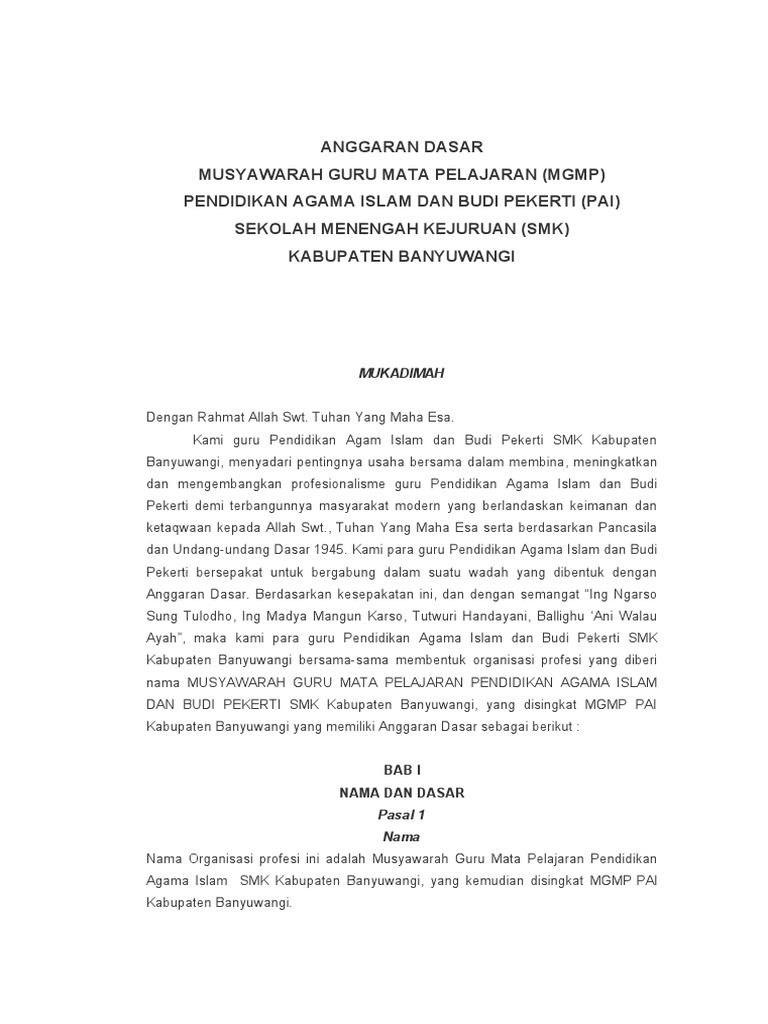 Contoh AD - ART MGMP PAI SMK | PDF | Karier & Perkembangan | Pengembangan Diri