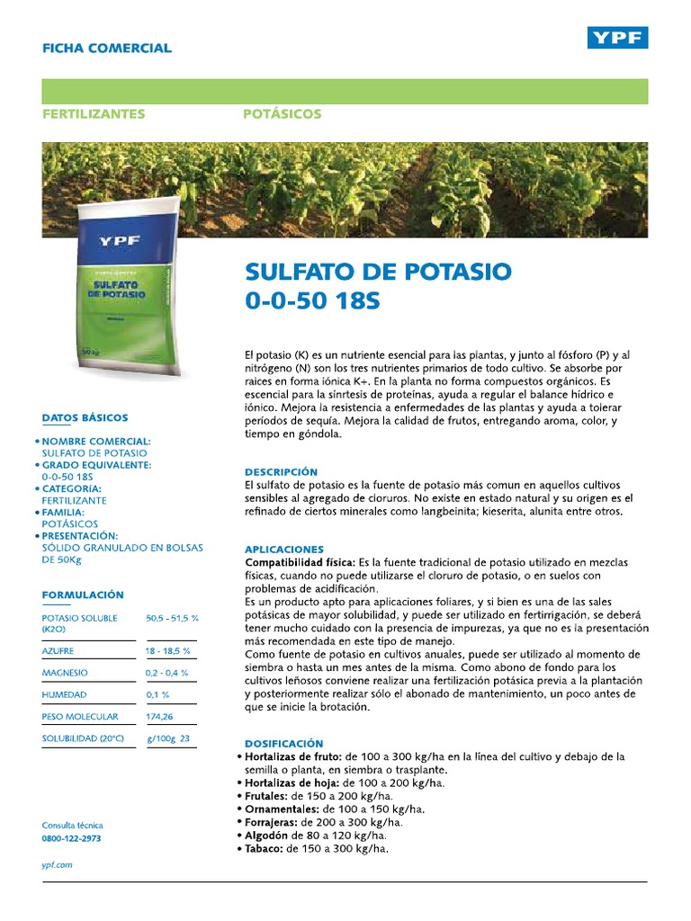 Sulfato-De-Potasio de Potasio Ficha Tecnica | PDF