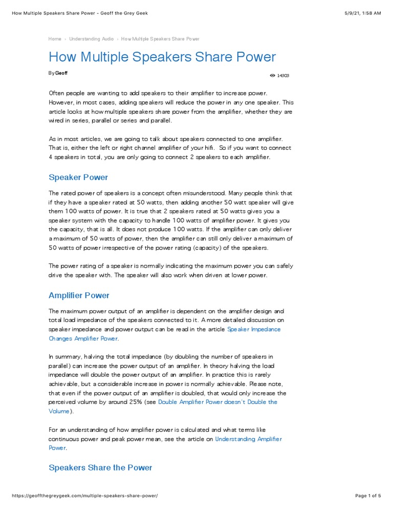 How Multiple Speakers Share Power - Geoff The Grey Geek | PDF | Loudspeaker | Amplifier