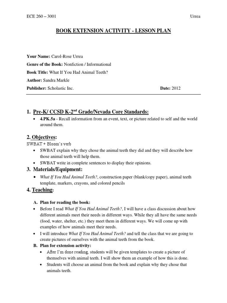 Book Extension Activity - Lesson Plan | PDF