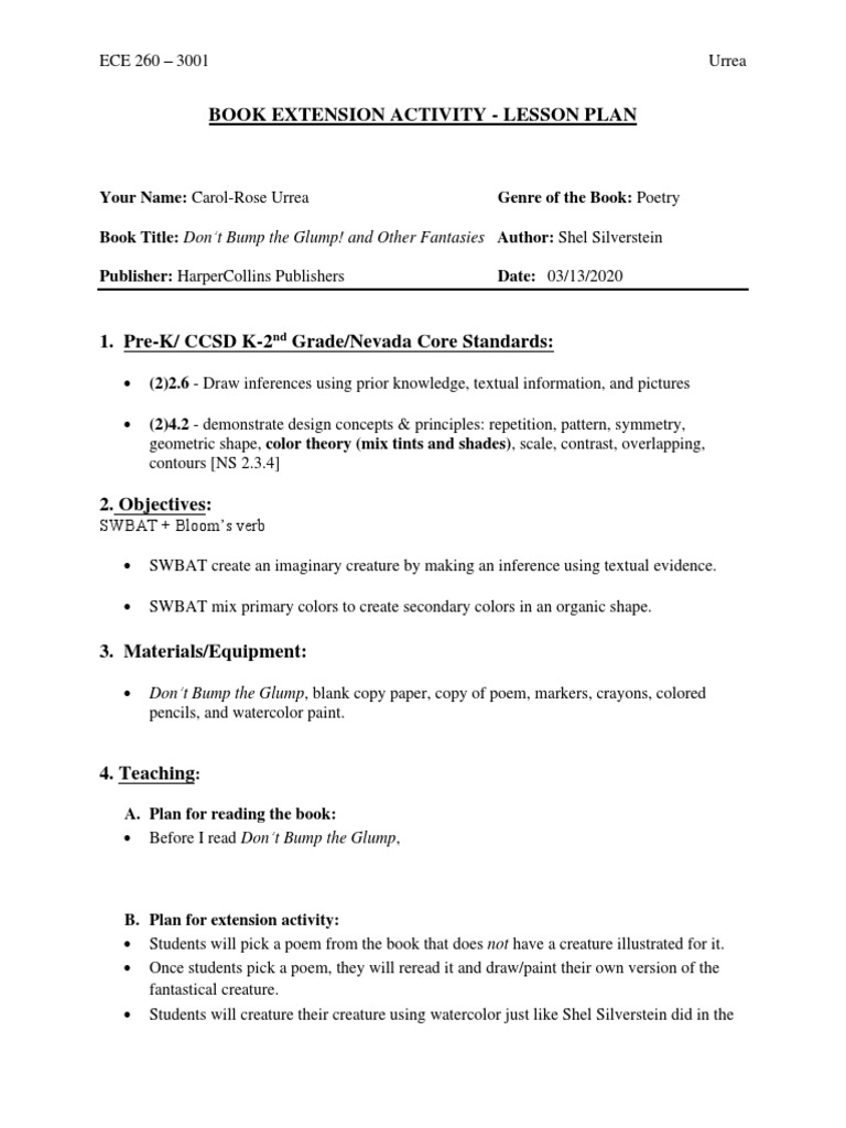 Book Extension Activity - Lesson Plan | PDF
