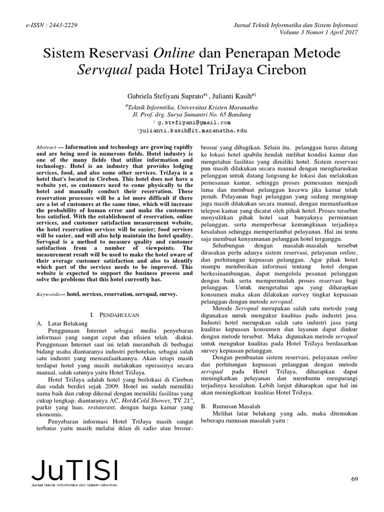 Servqual: Sistem Reservasi Online Dan Penerapan Metode Pada Hotel Trijaya Cirebon | PDF | World ...