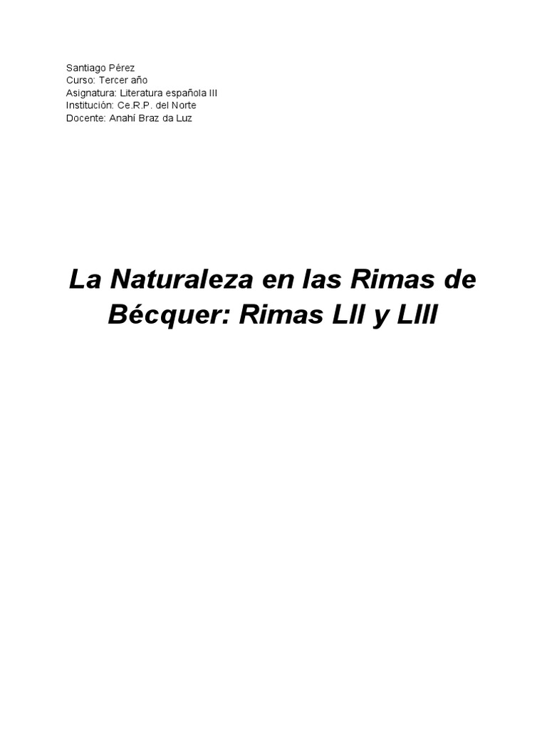 Santiago Pérez, Lit. Esp. III, Naturaleza en Las Rimas de Bécquer | PDF ...