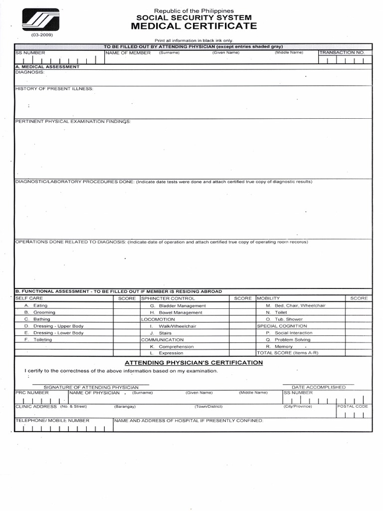 SSSForm Medical Certificate | PDF