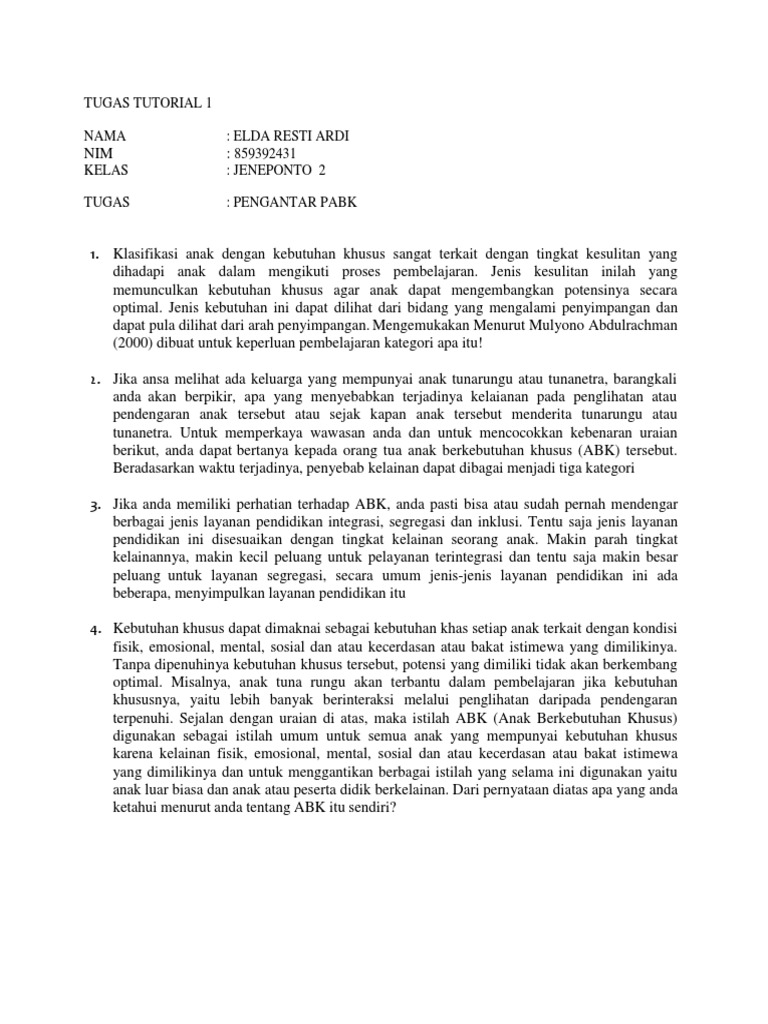 SOAL TUTORIAL 1 PPABK Elda Resti | PDF