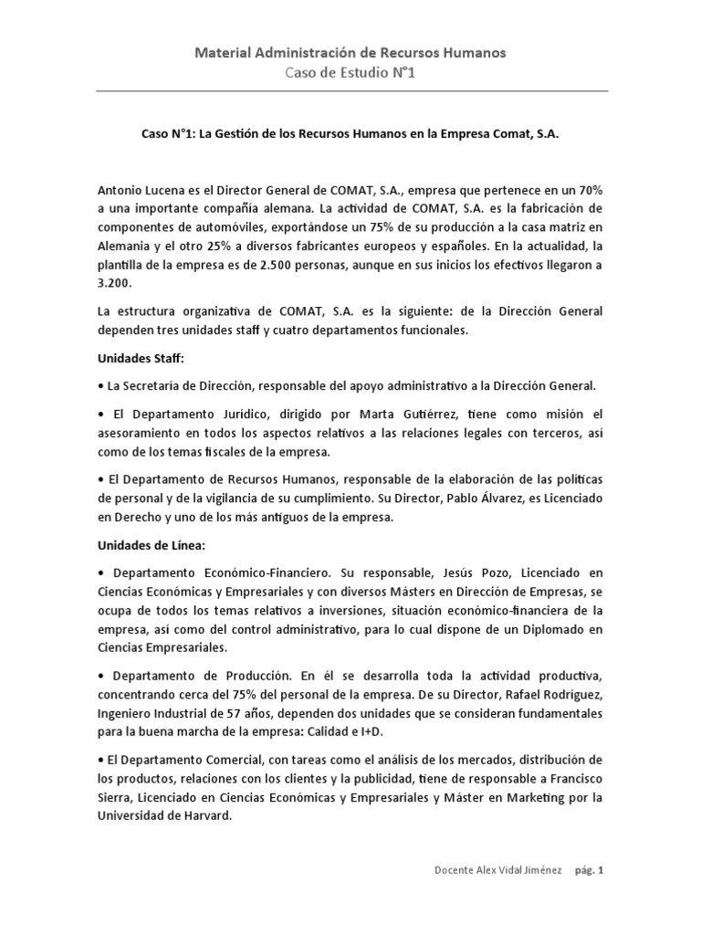 Caso N°1 EMPRESA COMAT | PDF | Empresas | Gestión de recursos humanos