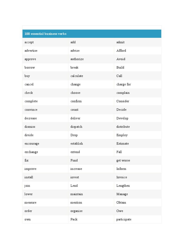 100 Essential Business Verbs | PDF | Employment | Interest