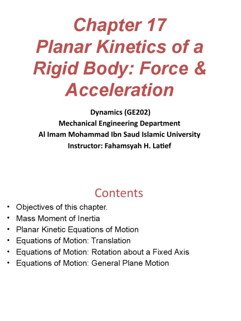 Planar Kinetics of A Rigid Body: Force & Acceleration | PDF | Rotation Around A Fixed Axis | Mass
