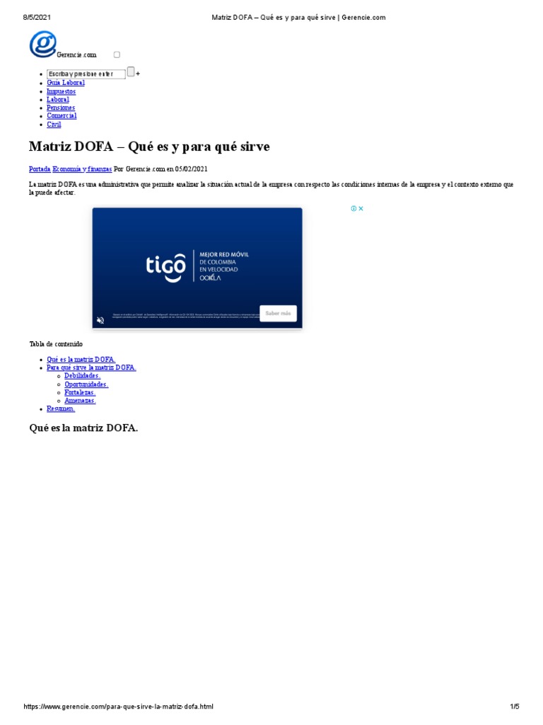 Matriz DOFA: Definición y Usos | PDF | Análisis FODA | Economias