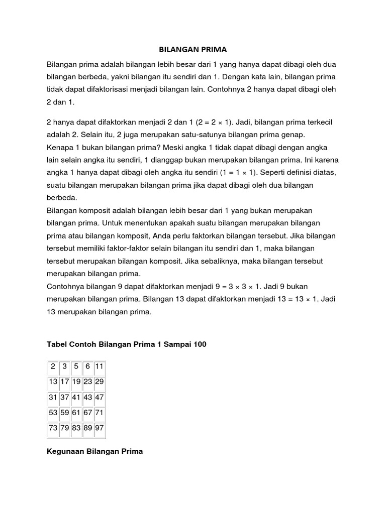 Definisi dan Contoh Bilangan Prima | PDF