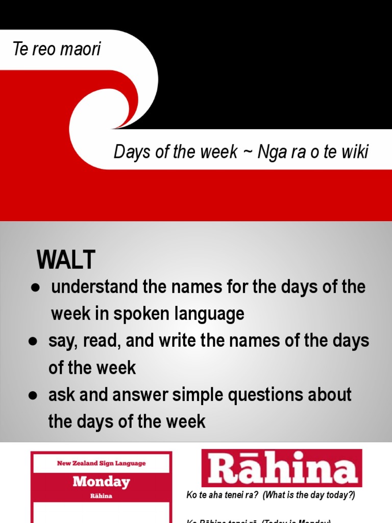 Days of the Week in Te Reo Māori | PDF | Language Arts & Discipline