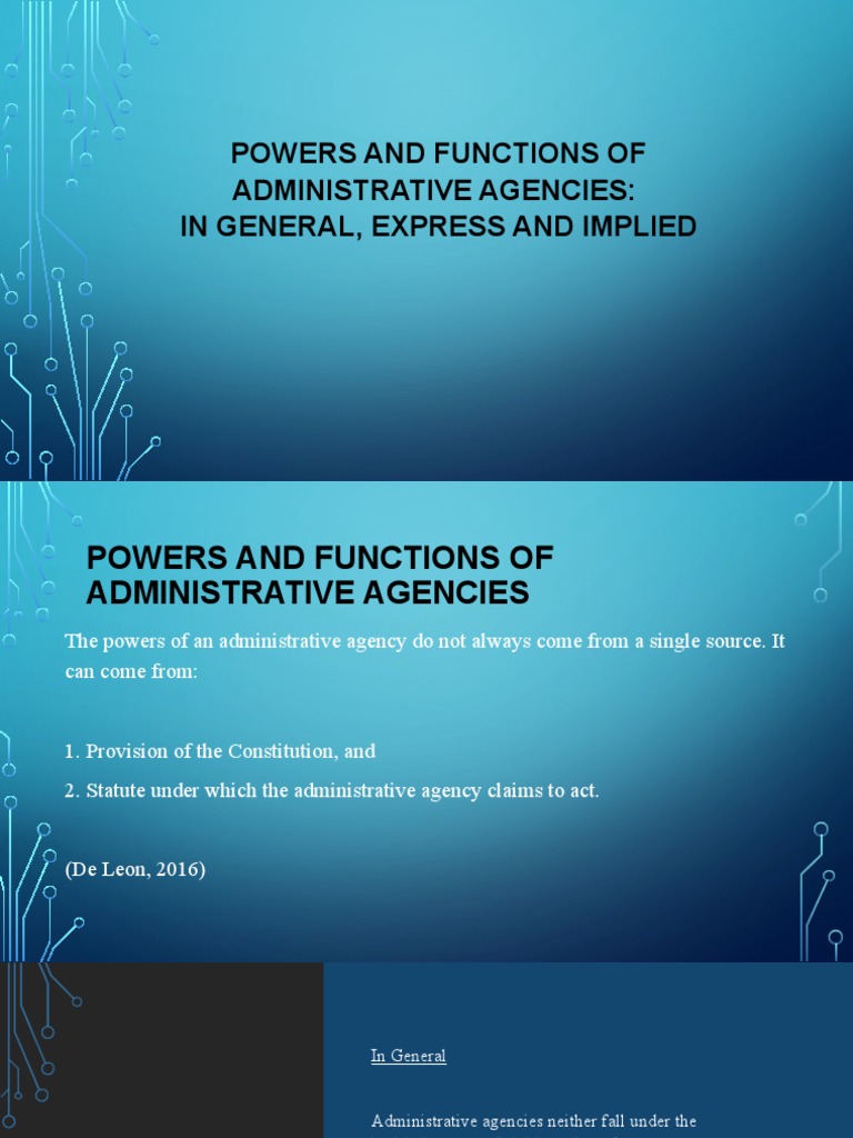 Powers and Functions of Administrative Agencies in General | PDF ...