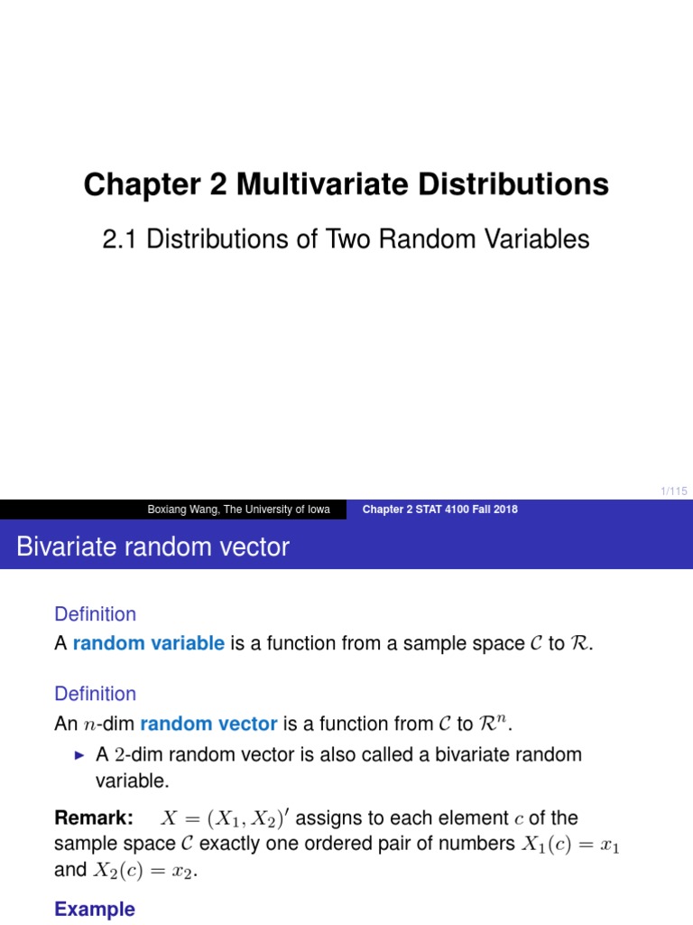 Chapter 2 Multivariate Distributions: 2.1 Distributions of Two Random ...